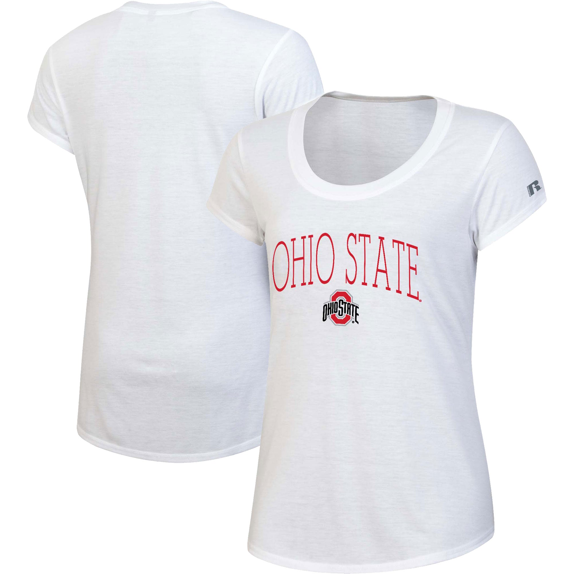 Women's Russell White Ohio State Buckeyes Wordmark Scoop Neck T-Shirt ...